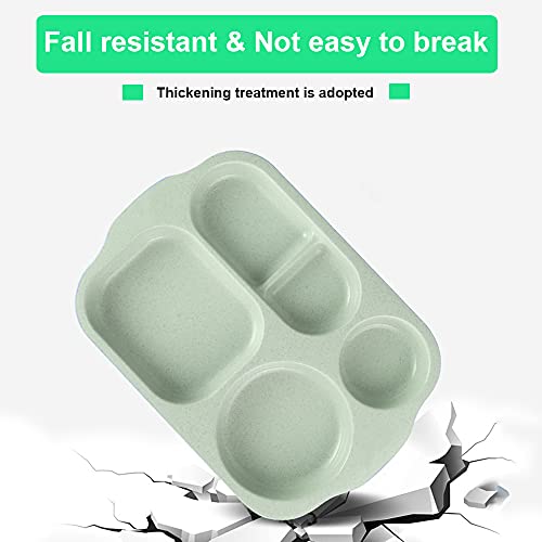 AA 2 PCS Wheat Straw Divided Plates, Fast Food Trays Cafeteria Trays with Compartments Home Restaurant School Lunch Trays for Kids (Green)