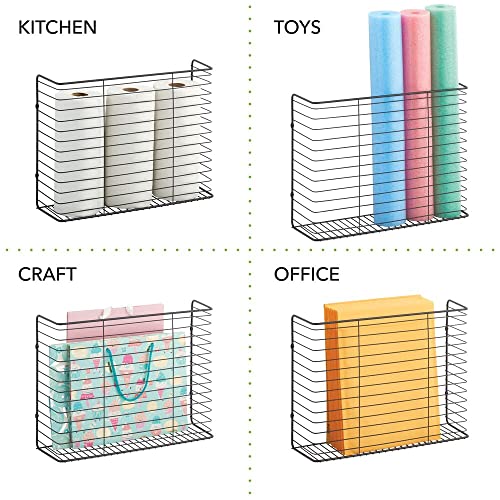 mDesign Portable Metal Farmhouse Wall Decor Angled Storage Organizer Basket Bin for Hanging in Kitchen/Pantry - Store Plastic Bags, Foils, Oils, Sandwich Bags - Black