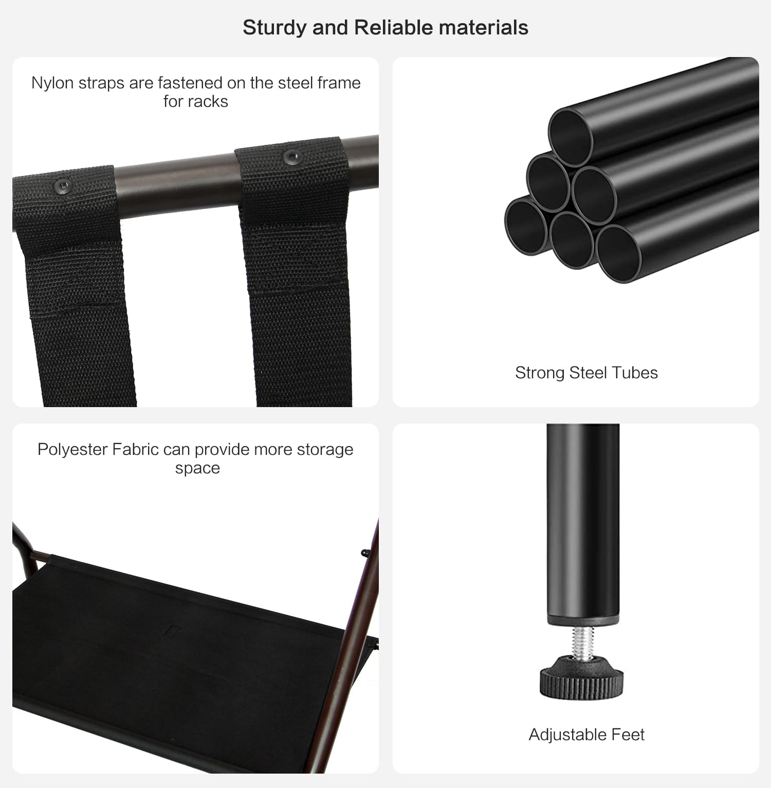 Yuihochic Luggage Rack, Pack of 2, Suitcase Stand with Fabric Storage Shelf, for Guest Room,Bedroom,Hotel, Foldable Painted Steel Frame (Black+Package Quantity 2)