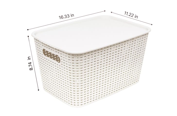 OLLIC Plastic Bins Large Storage with Lids | Korean Organizer Bin Basket Set for Organizing Baskets in Closet and Home (WHITE, LARGE_4PK)