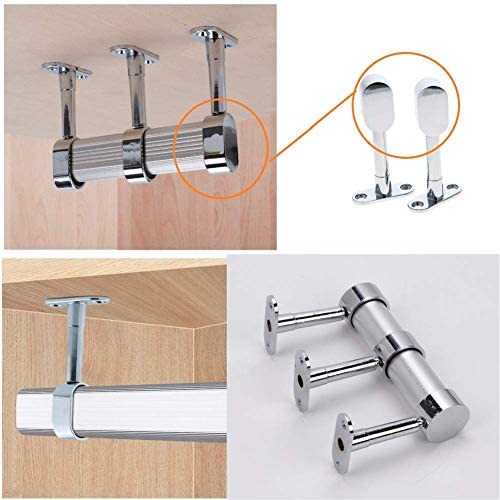 Yinpecly 0.63" x 1.18"(WxL) Zinc Alloy Oval Closet Rod Support Bracket Without Screws for Cupboard Clothes Hanging Wardrobe Silver Tone 2pcs