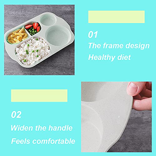 AA 2 PCS Wheat Straw Divided Plates, Fast Food Trays Cafeteria Trays with Compartments Home Restaurant School Lunch Trays for Kids (Green)