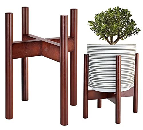 ZPirates Wood Plant Stand for Indoor and Outdoor - Adjustable Width (up to 12 Inches) for Small Medium and Large Planter Pots -14-inch Tall
