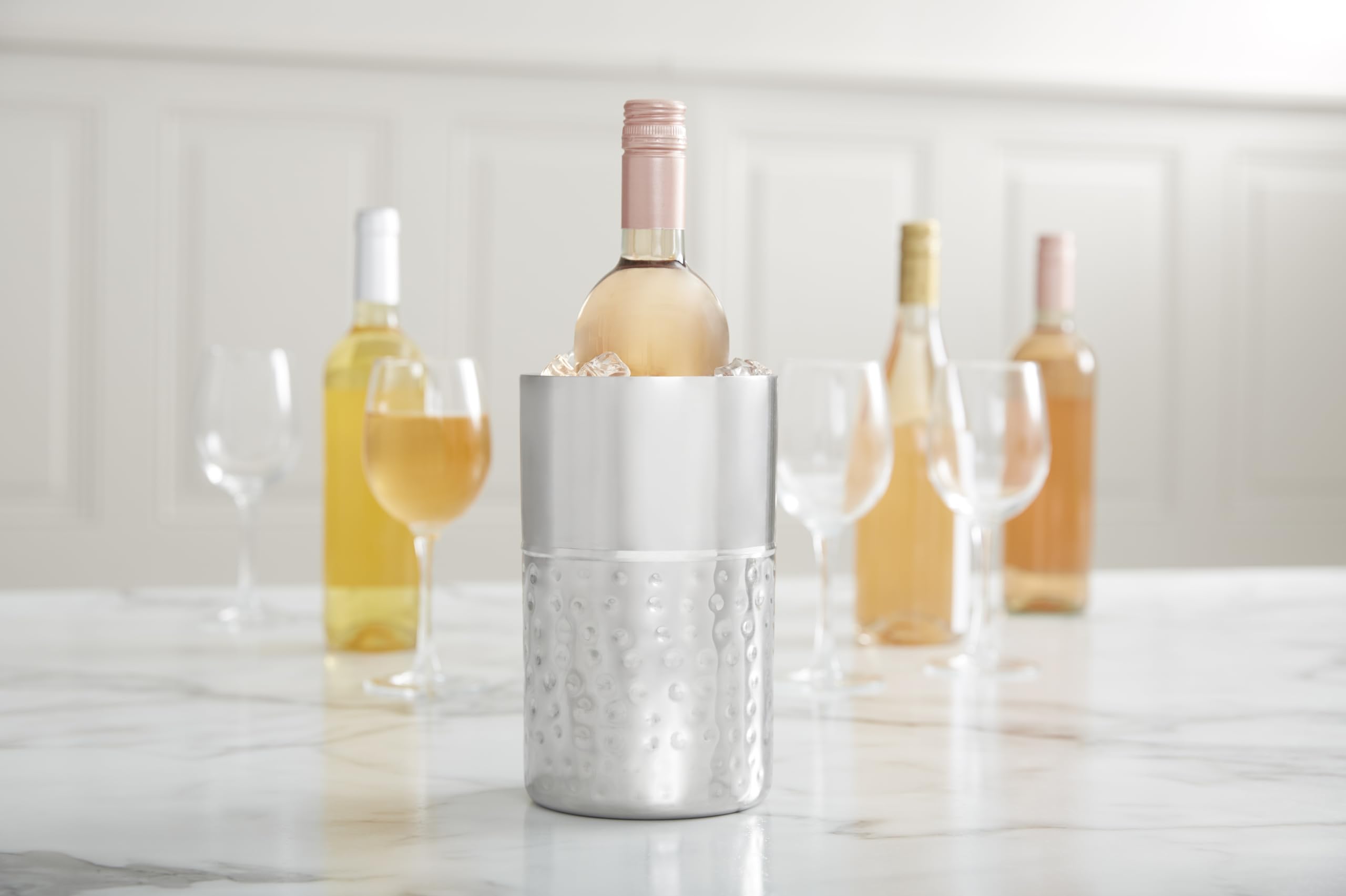 Personalization Universe Lavish Last Name Personalized Wine Chiller - Custom Engraved, Double-Walled Insulated, Stainless Steel Wine Cooler with Hand-Hammered Detail, Ideal for Wine Lovers