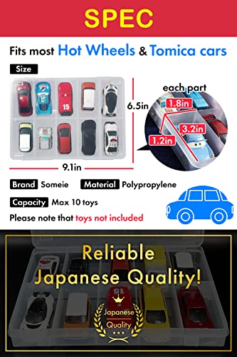 Someie Hot Wheels Tomica Car Organizers and Transparent Storage Carrying Box Max 10 Cars Capacity Display case Japan Made Durable and Safe (Box only)