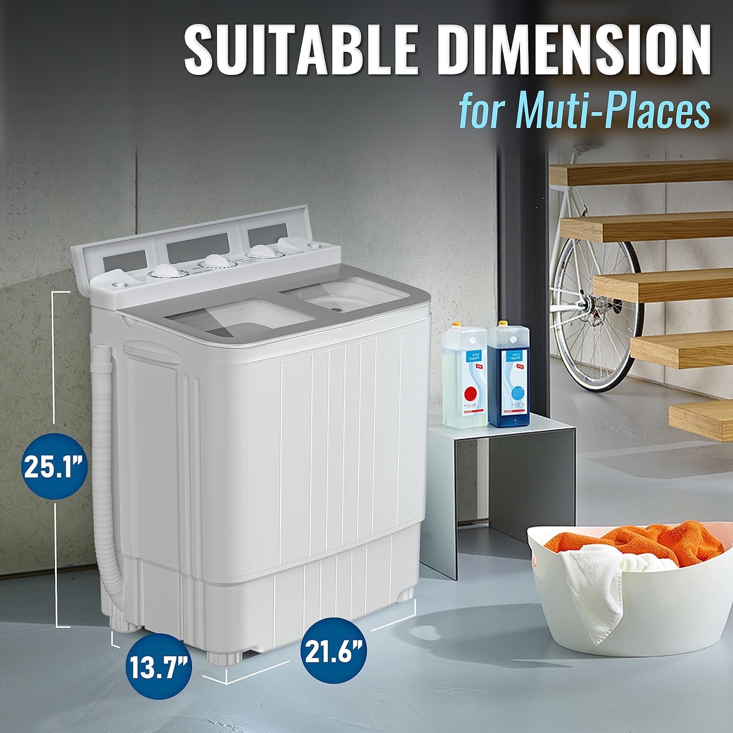 Superday Portable Mini Twin Tub Washing Machine Compact Washer and Spin Dryer w/Wash and Spin Cycle 17.6lbs Capacity For Camping, Apartments, Dorms, College Rooms, RV’S, Delicates, Grey