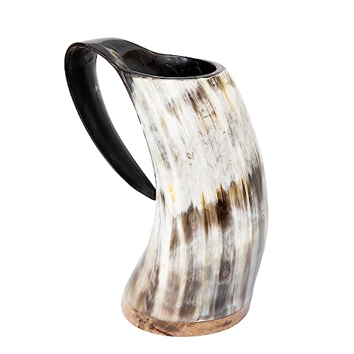 House of Horn - Handcrafted Viking Mug for Beer, Ale and More - Authentic Ox Horn Tankard - 16oz-500ml (Cow Pattern, Polished)