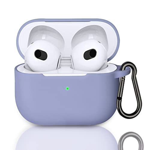 MATEPROX Compatible with AirPods 3 Case,Soft Silicone Protective Headphone Charging Cover with Keychain for Airpods 2021 3rd Generation (Lavender Purple)