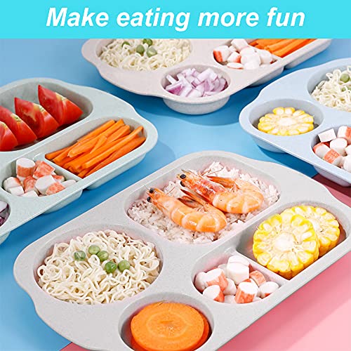 AA 2 PCS Wheat Straw Divided Plates, Fast Food Trays Cafeteria Trays with Compartments Home Restaurant School Lunch Trays for Kids (Green)