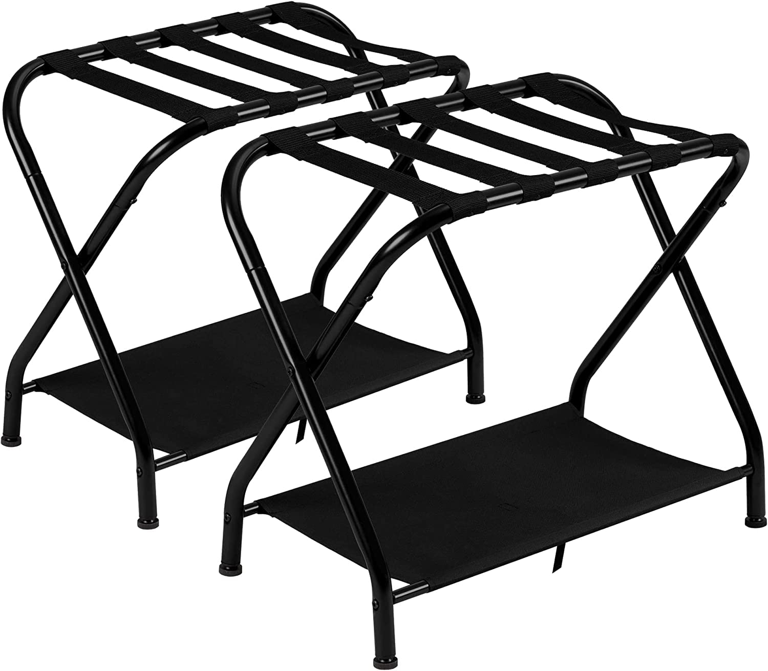 Yuihochic Luggage Rack, Pack of 2, Suitcase Stand with Fabric Storage Shelf, for Guest Room,Bedroom,Hotel, Foldable Painted Steel Frame (Black+Package Quantity 2)