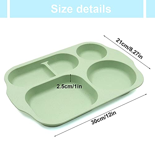 AA 2 PCS Wheat Straw Divided Plates, Fast Food Trays Cafeteria Trays with Compartments Home Restaurant School Lunch Trays for Kids (Green)