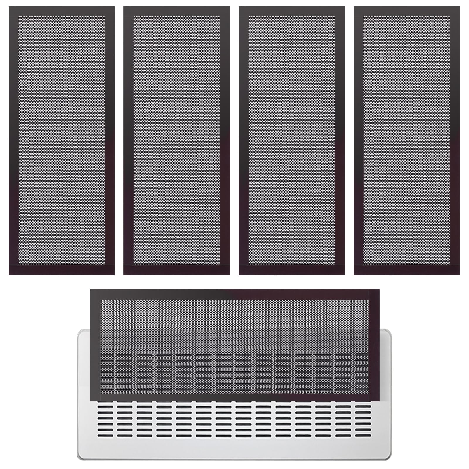 4 Pack Strong Magnetic Floor Vent Cover - PVC Mesh Register for Wall Ceiling Floor Catch Debris Hair Insect (Black, 4 x 10 Inch)