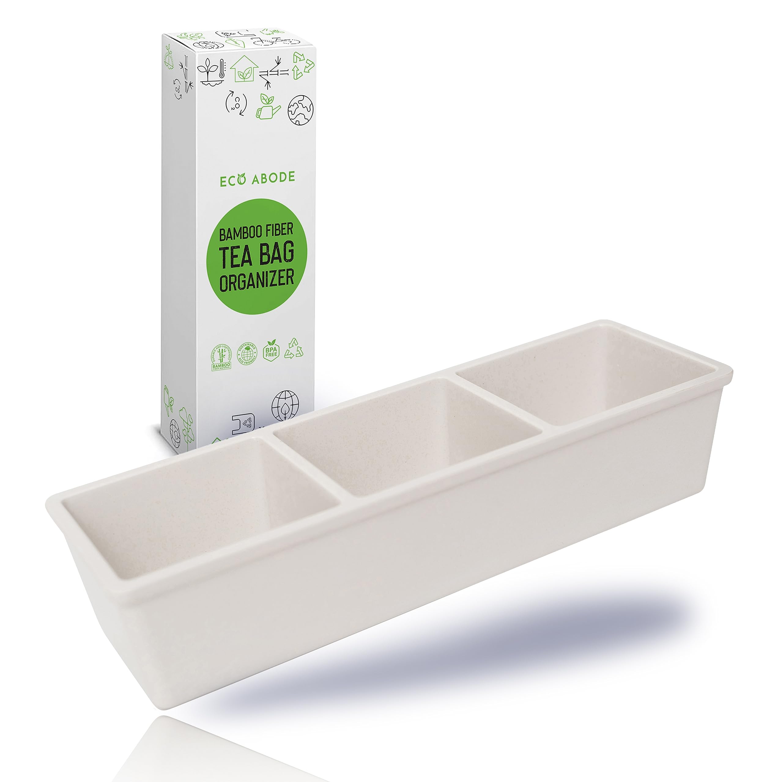 Modern Tea Bag Organizer - Small Bamboo Eco-Friendly Countertop Tea Organizer for Tea Bags - Tea Box Organizer for Hot Tea Storage, Teabag Caddy, Drink Packet Organizer, Kcup Coffee Pod Holder (White)