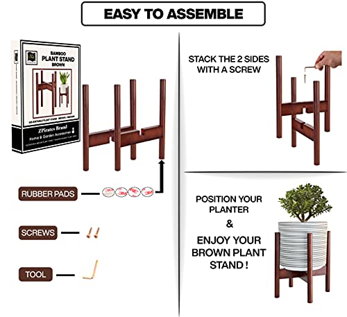 ZPirates Wood Plant Stand for Indoor and Outdoor - Adjustable Width (up to 12 Inches) for Small Medium and Large Planter Pots -14-inch Tall