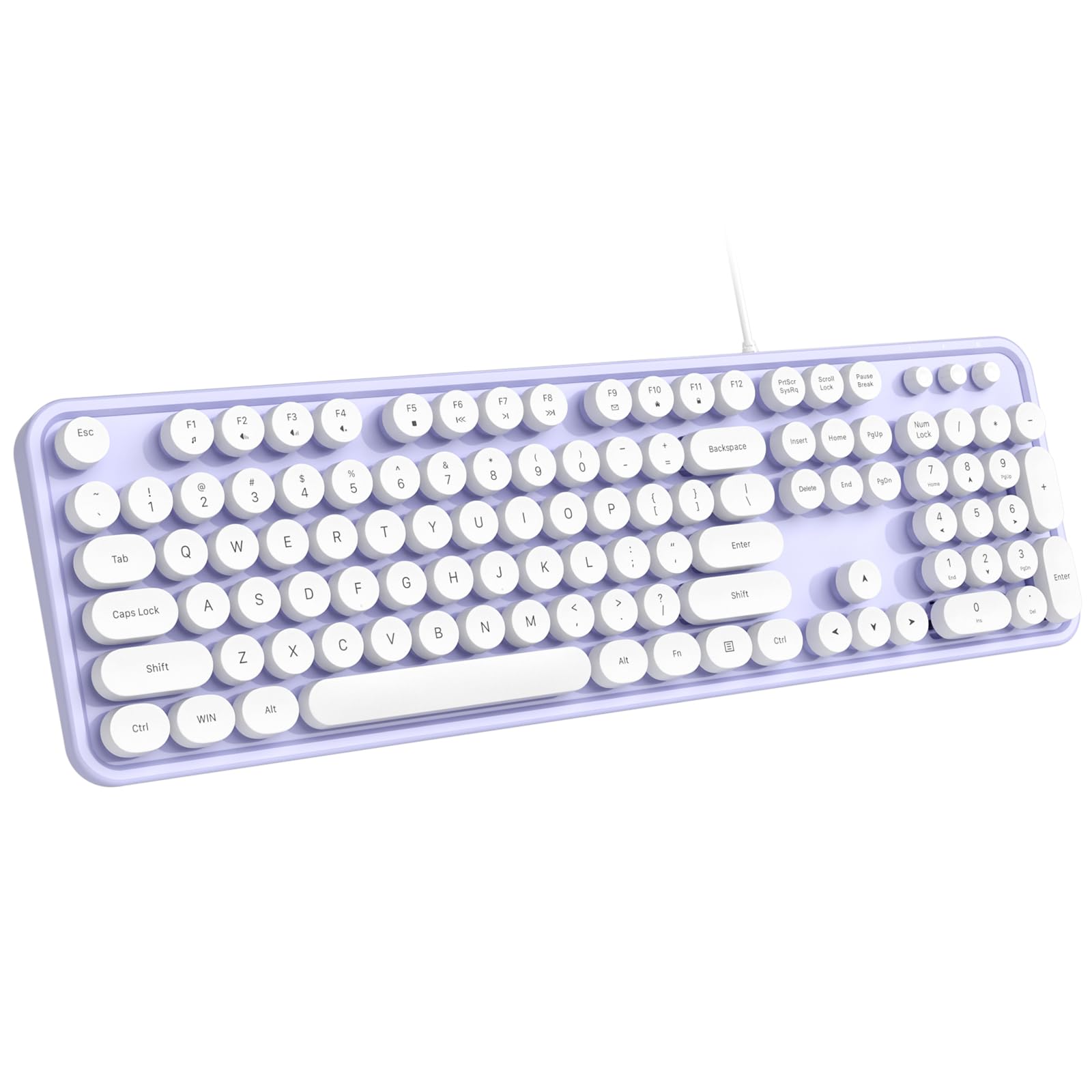 Dilter Wired Keyboard, Full-Sized Typewriter Keyboards, USB Plug and Play Office Keyboard with Number Pad, Caps Indicators, Foldable Stands for Windows, PC, Laptop, Desktop (Purple-White)
