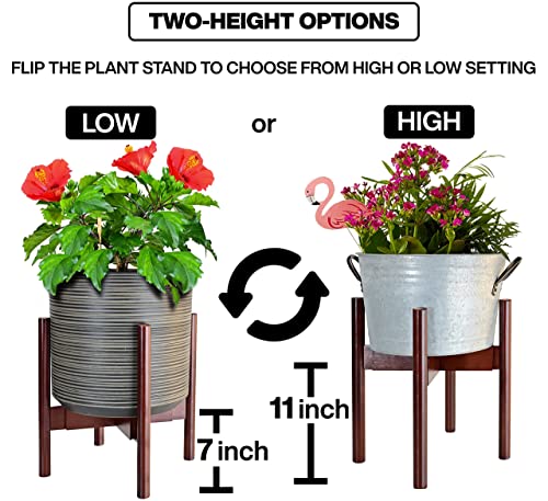 ZPirates Wood Plant Stand for Indoor and Outdoor - Adjustable Width (up to 12 Inches) for Small Medium and Large Planter Pots -14-inch Tall
