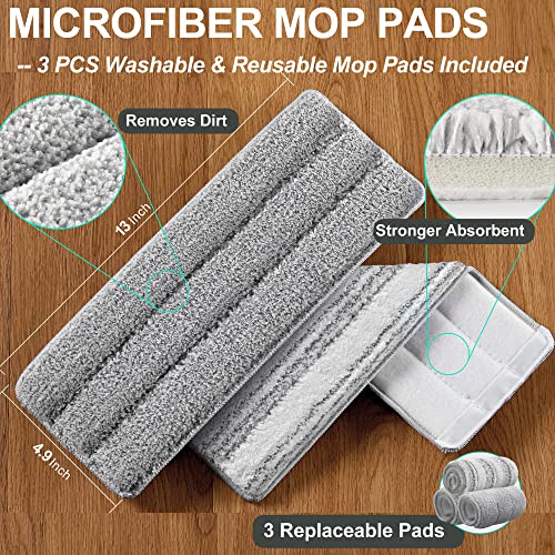 JOYMOOP Mop and Bucket with Wringer Set, Flat Floor Mop and Bucket, Mop for Floor Cleaning with 3 Microfiber Pads, Wet and Dry Use, Household Cleaning Tools, for Hardwood, Laminate, Tile
