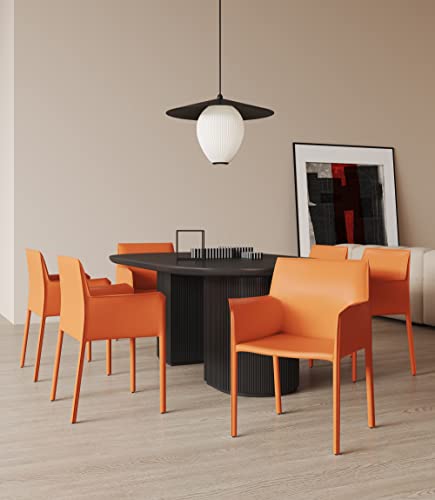 Manhattan Comfort Paris Mid Century Modern Saddle Leather Upholstered Dining Armchair, Coral