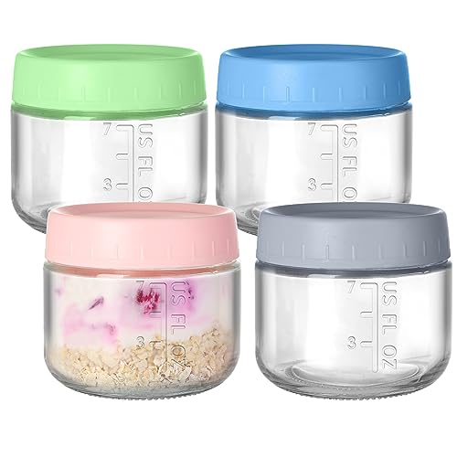 KITCHOP 4 Pack Overnight Oats Containers with Lids, Glass Jars with Lids, Mason Jars with Airtight Lids, Glass Storage Containers for Leftover, Breakfast and Lunch(9.1 oz)