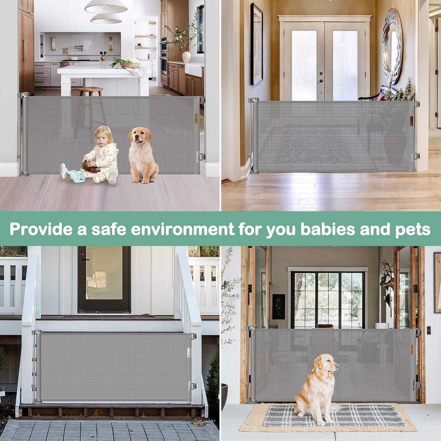 55 Inch Retractable Dog Gate Mesh Dog Gate Retractable Baby Gates for Stairs Outdoor Deck Gate Retractable Pet Gate for Dogs Indoor Toddler Gate Retractable Outdoor Gates for Deck Mesh Pet Gate (Gray)