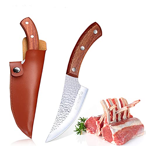 GAINSCOME Handmade Stainless Steel Boning Knife Kitchen Forged Chinese Vegetable Knives Fishing Knife Meat Cleaver Outdoor Cutter Butcher Knife Sharp A-Viking Knife Camping BBQ (6 inch)