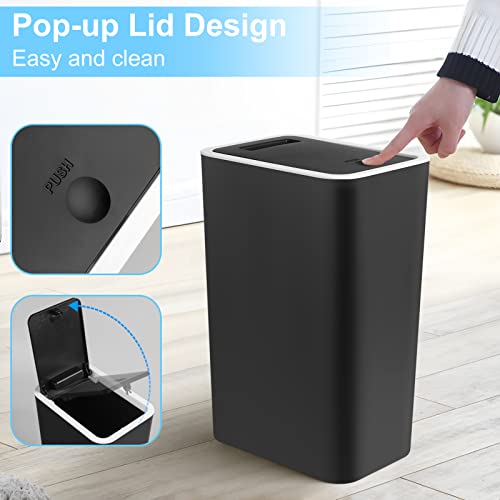 Bathroom Trash Cans with Lids - 3 Pack Kitchen Garbage Can 4 Gallons 2 PCS and 3 Gallons 1 PC with Pop Up Lid,Small Narrow Waste Basket for Bathroom Bedroom Living Room and Office(3 Pack,Black)