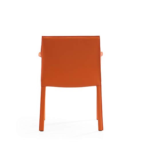Manhattan Comfort Paris Mid Century Modern Saddle Leather Upholstered Dining Armchair, Coral