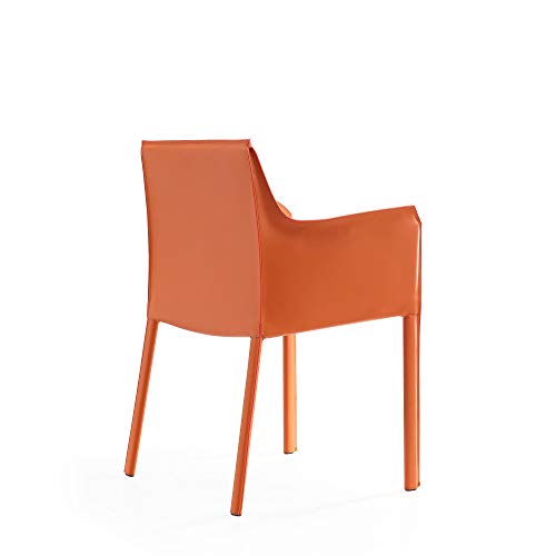 Manhattan Comfort Paris Mid Century Modern Saddle Leather Upholstered Dining Armchair, Coral