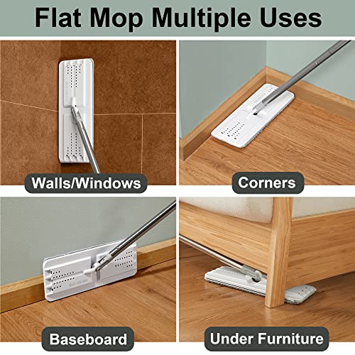 JOYMOOP Mop and Bucket with Wringer Set, Flat Floor Mop and Bucket, Mop for Floor Cleaning with 3 Microfiber Pads, Wet and Dry Use, Household Cleaning Tools, for Hardwood, Laminate, Tile