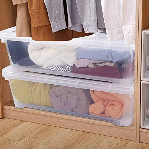 Buyitt 3 Packs 40 Quart Plastic Under Bed Storage Box, Large Wheels Storage Bin, Clear