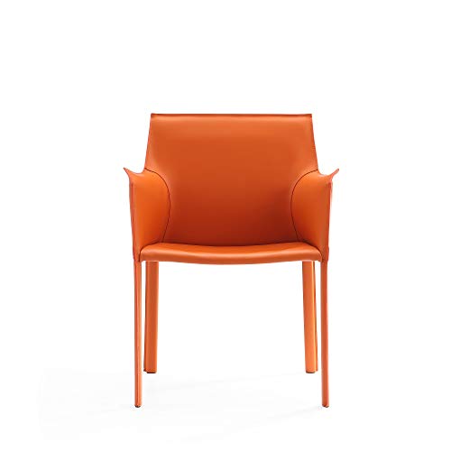 Manhattan Comfort Paris Mid Century Modern Saddle Leather Upholstered Dining Armchair, Coral