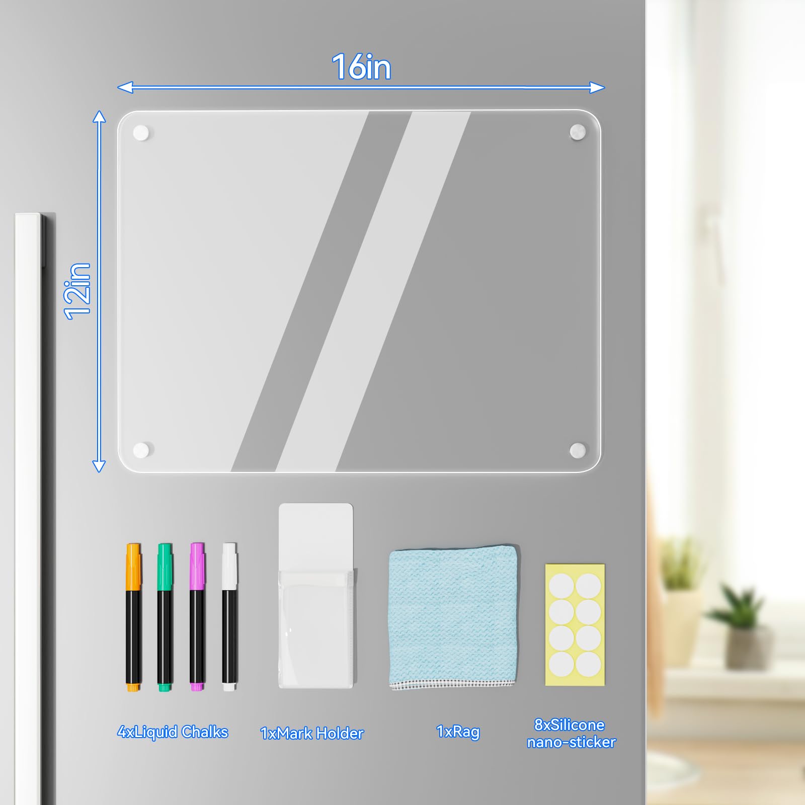 Polegas Acrylic Magnetic Dry Erase Board for Fridge, 12"X16" Clear Magnet Refrigerator Whiteboard, Small Memo White Erase Board, Blank Erasable Noteboard for Menu Meal Planner to Do List
