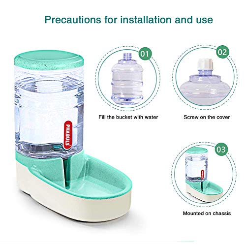 PHABULS Dog Water Dispenser 1 Gallon Pet Water Dispenser Automatic Cat Feeder Large Capacity for Small and Medium Sized Pets(Green Water)