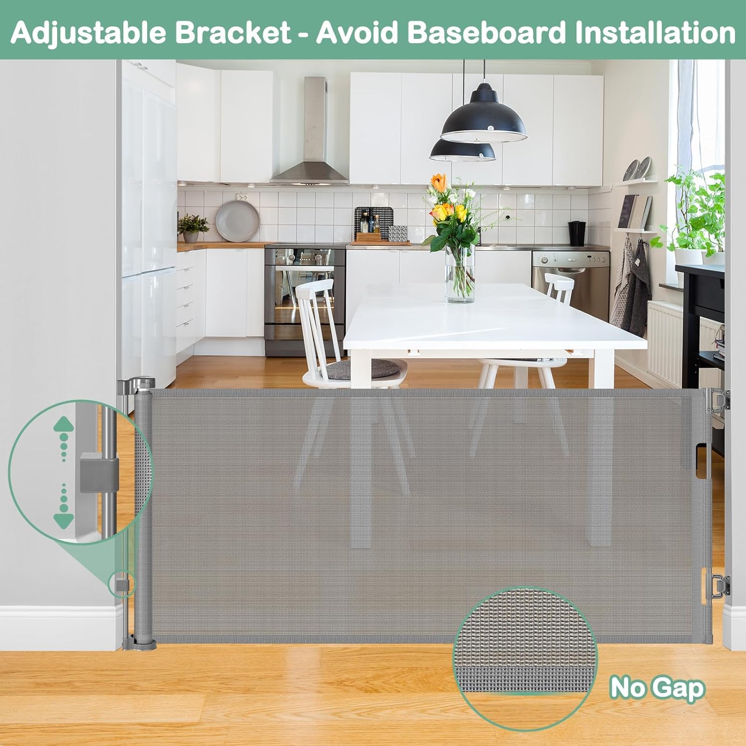 55 Inch Retractable Dog Gate Mesh Dog Gate Retractable Baby Gates for Stairs Outdoor Deck Gate Retractable Pet Gate for Dogs Indoor Toddler Gate Retractable Outdoor Gates for Deck Mesh Pet Gate (Gray)