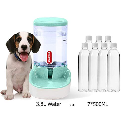 PHABULS Dog Water Dispenser 1 Gallon Pet Water Dispenser Automatic Cat Feeder Large Capacity for Small and Medium Sized Pets(Green Water)