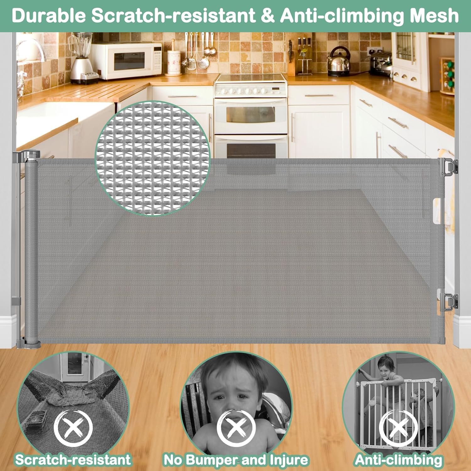 55 Inch Retractable Dog Gate Mesh Dog Gate Retractable Baby Gates for Stairs Outdoor Deck Gate Retractable Pet Gate for Dogs Indoor Toddler Gate Retractable Outdoor Gates for Deck Mesh Pet Gate (Gray)