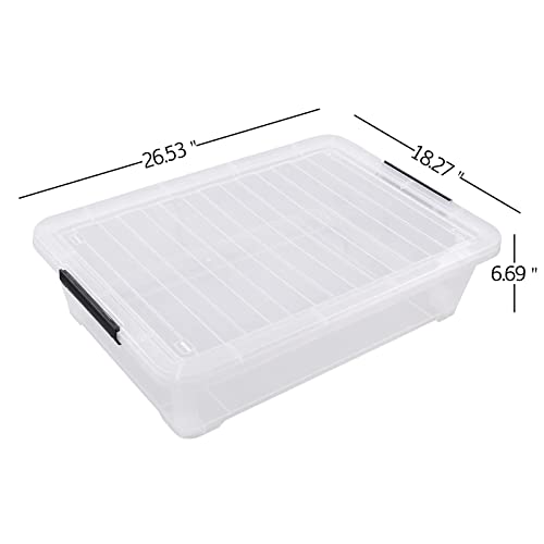 Buyitt 3 Packs 40 Quart Plastic Under Bed Storage Box, Large Wheels Storage Bin, Clear
