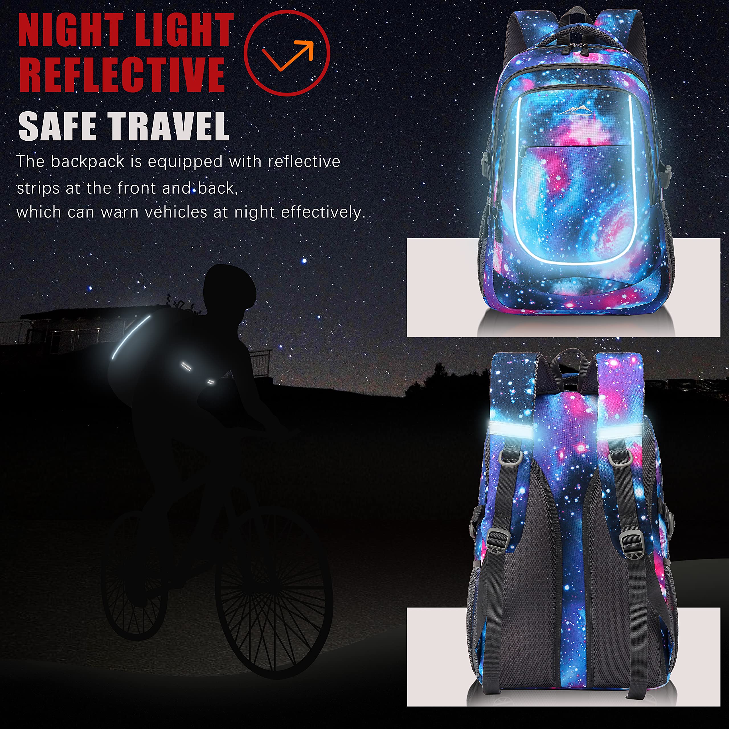 ProEtrade Extra Large Backpack Bookbag for College Travel Laptop Business Hiking Backpack Fit Laptop Up to 17 Inch Sturdy Multi Compartment Gifts for Men Women Night Light Reflective (Light Galaxy)
