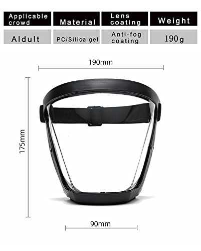PONGDUDO Protection Full Face Shield Safety Protective Splash Anti Fog Clear Mask Shields Hd Plastic Transparent Reusable Adult Unisex (1PC BLACK)