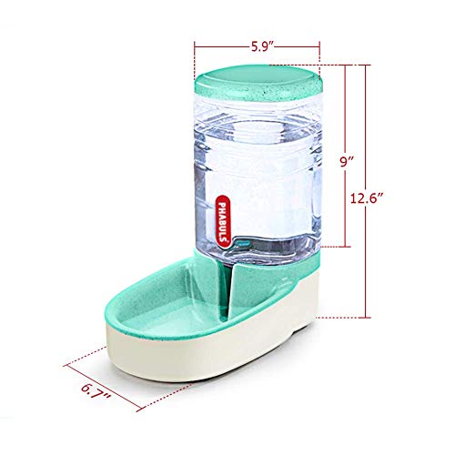 PHABULS Dog Water Dispenser 1 Gallon Pet Water Dispenser Automatic Cat Feeder Large Capacity for Small and Medium Sized Pets(Green Water)
