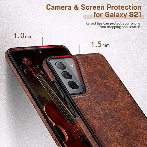 LOHASIC for Galaxy S21 Case 5G, Premium Leather Luxury PU Non-Slip Grip Rugged Bumper Shockproof Full Body Protective Cover Men Women Phone Cases for Samsung Galaxy S21 6.2 inch (2021) - Brown