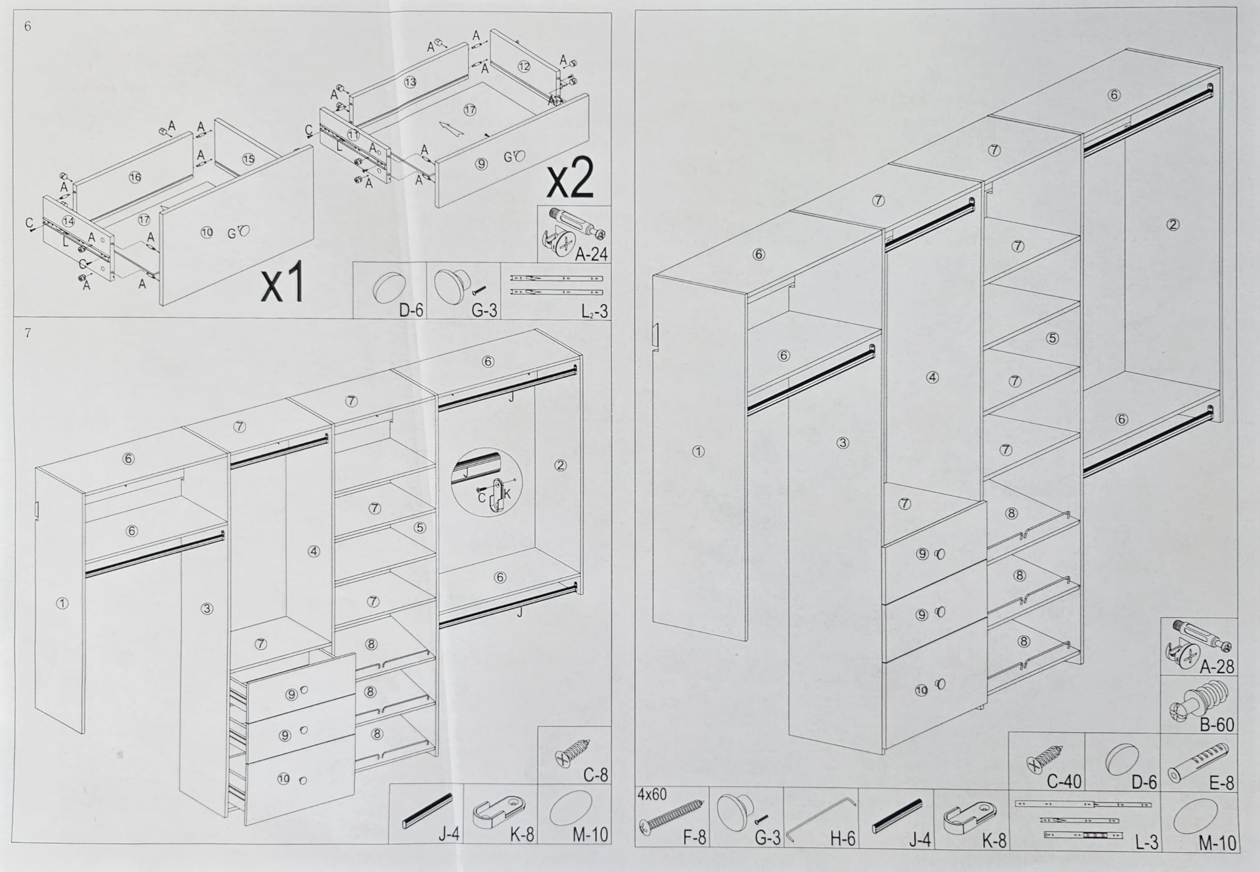Dual Tower Closet Storage Wall Mounted Wardrobe Organizer Kit System with Shelves and Drawers for Bedroom in White with Hardware Wood Closet, Storage & Organization