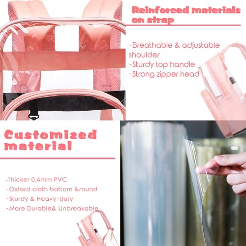 BLUEFAIRY Clear Backpack for School Stadium Approved Large PVC See Through Bag Heavy Duty Bookbag Transparent Plastic Bag for Kids Students Work Events 17" Pink