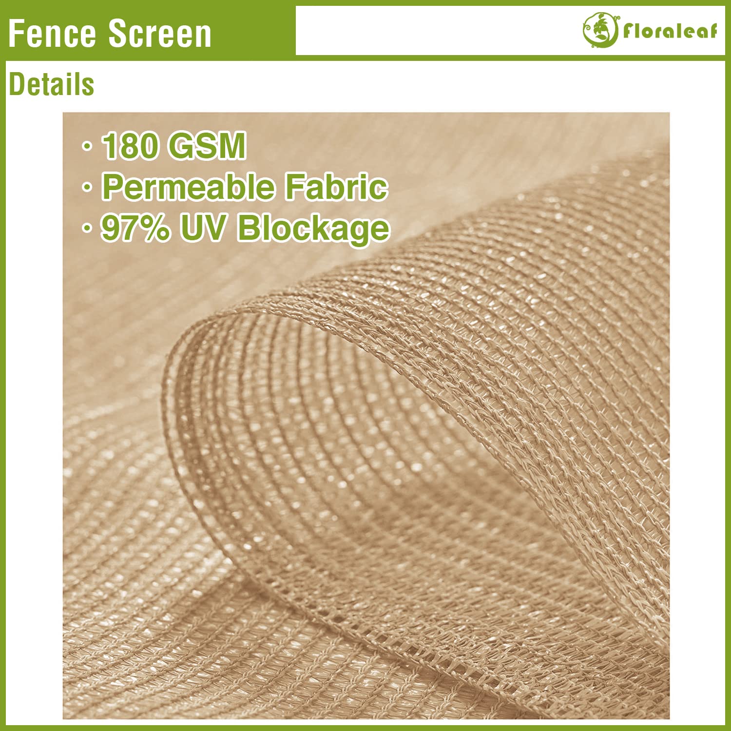FLORALEAF Privacy Screen Fence Windscreen Mesh Shade Net Cover Heavy Duty Fencing 97% Blockage for Outdoor Wall Garden Yard Backyard Sand 4'x28'