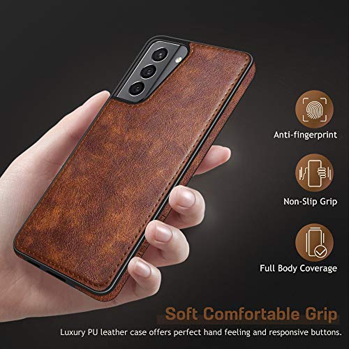 LOHASIC for Galaxy S21 Case 5G, Premium Leather Luxury PU Non-Slip Grip Rugged Bumper Shockproof Full Body Protective Cover Men Women Phone Cases for Samsung Galaxy S21 6.2 inch (2021) - Brown