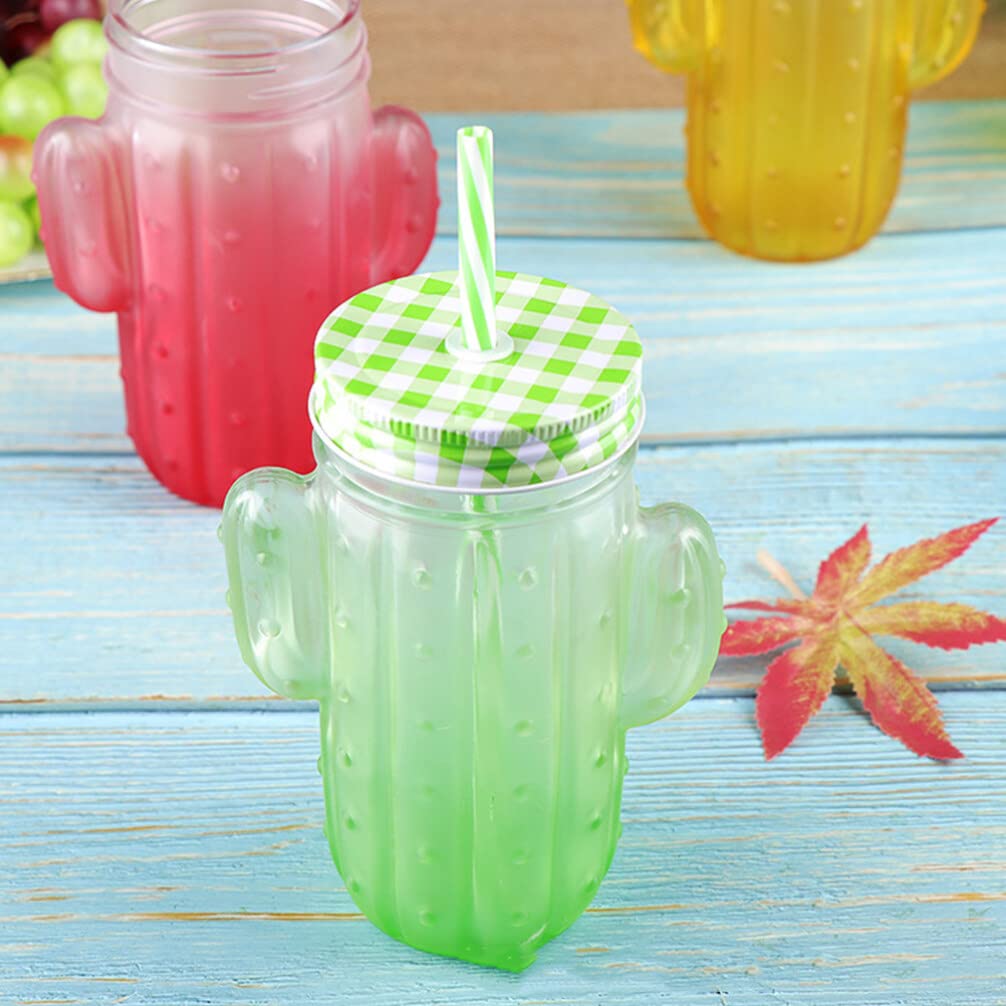 SEWACC 2 Sets Cactus Drinking Glasses Plant Shape Glass Straw Cup Creative Cute Shot Glasses Water Cups Iced Coffee Cup Wide Mouth Bubble Cups for Cocktail Beverage 400ML