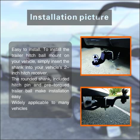 Trailer Hitch Ball Mount Towing Kit with Stabilizer and Silencer Pad Ball Pin Clip fits 2 inch Drop Receiver 6500lbs Class III