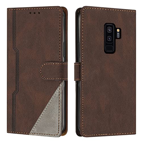 XBS-Better Case for Samsung Galaxy S9 Plus/S9+, Business Splicing Leather Magnetic Credit Card Holder Kickstand Wallet Cover Case for Samsung Galaxy S9 Plus/S9+-Brown