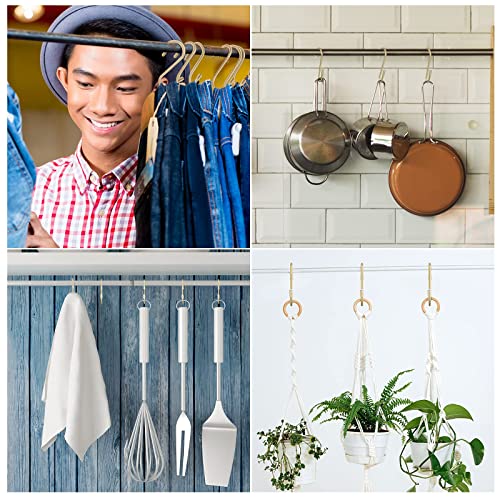 Hotop 36 Pieces S Shaped Hooks Hanging Heavy Duty S Hooks Hanger for Kitchen, Bathroom, Bedroom, Office, Pan, Coat, Bag, Plants (Champagne Gold,2.4 Inch)
