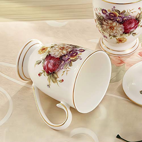 Ceramic Mug, Tea Mugs for Women,China Tea Cup with Lid, Flower Tea Cup, Suitable for Making Tea, Cold Drinks, Hot Drinks, Coffee, Etc, 10oz (about 300ml)